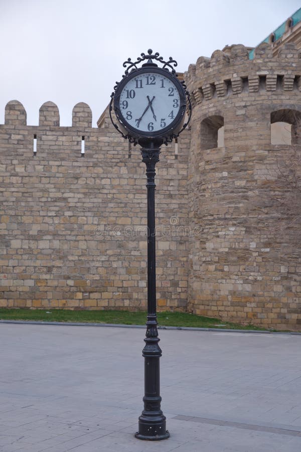 Historic Street Clock on Central Street . Clock on a Pillar in a Small ...