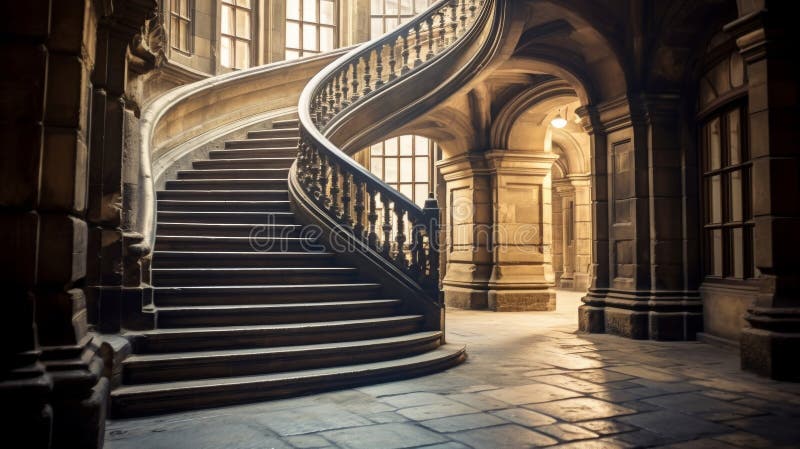 Historic Structures Winding Stairs Stock Illustration - Illustration of architectural ...