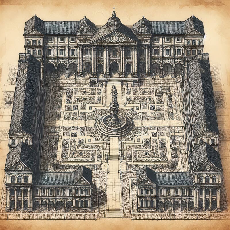 Urban Planning Drawing with Paved Geometry Stock Illustration ...