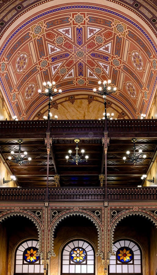 Historic Synagogue Interior with Intricate Ceiling Stock Image - Image ...