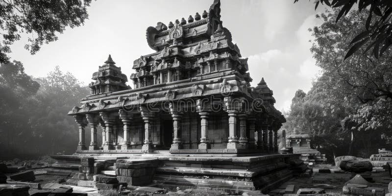 A Historic Temple Building in Black and White Photography Stock Image ...