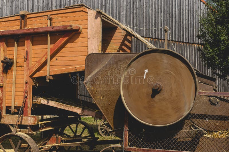 Historic Threshing Machine with Subsequent Straw Press in Operation ...