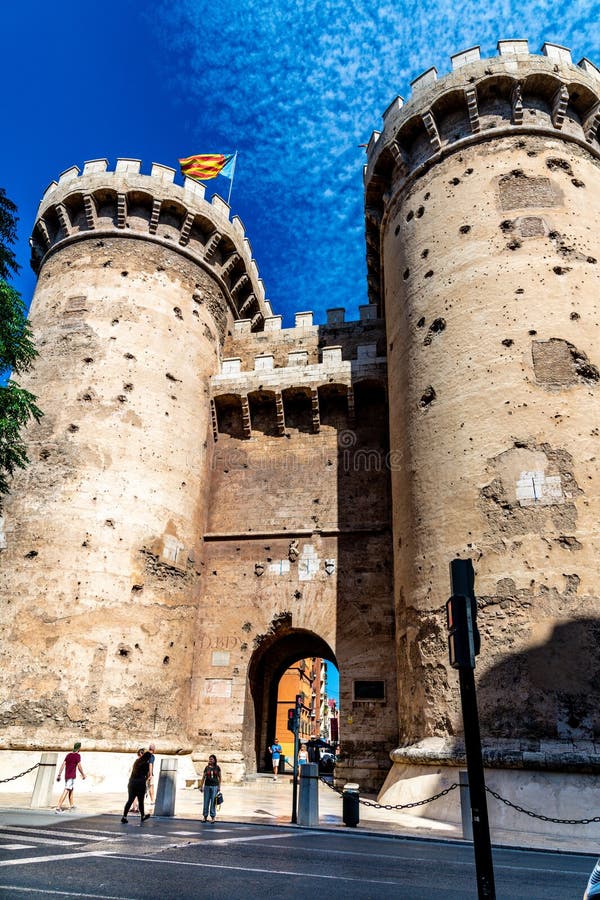 Historic Torres De Serranos Towers in Valencia with Worn Facade ...