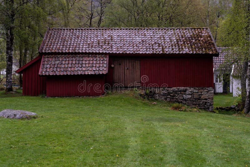 Historic, Traditional Red Barn on a Grey Spring Day Stock Photo - Image ...