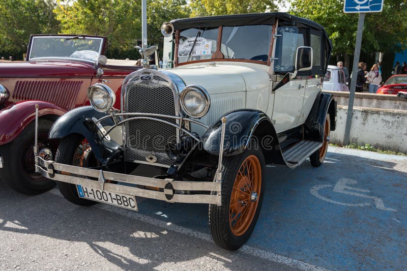 Front View of the Historic White Ford Model a Car with Black Wheel ...