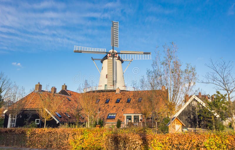 Historic Windmill in Fall Colours in Haren, Groningen Stock Image ...