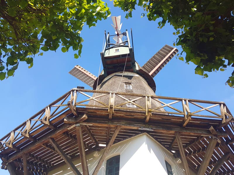 Historic Windmill in Front of Blue Sky Stock Image - Image of balcony ...