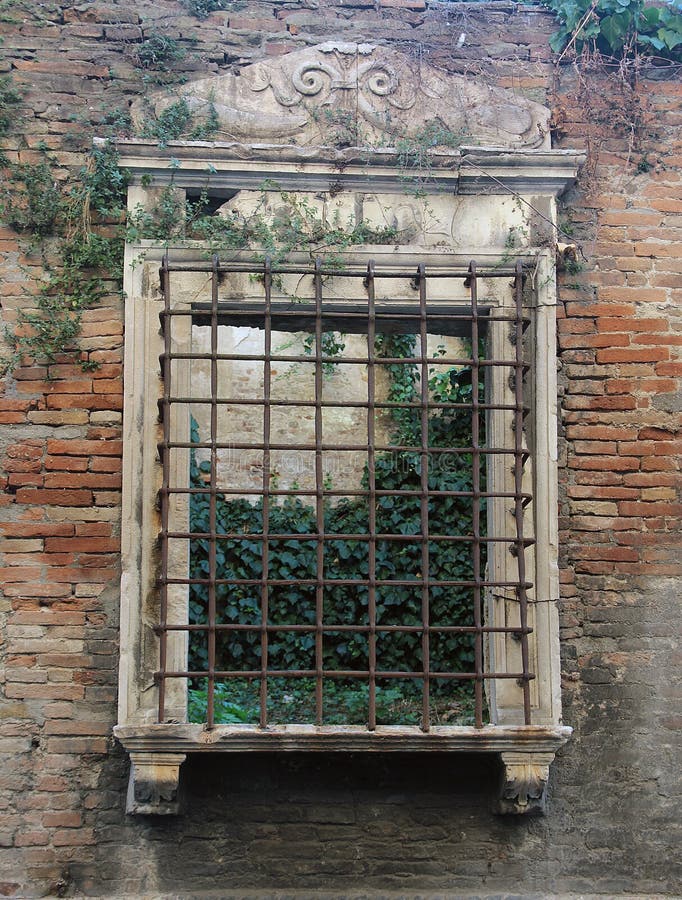 Historic Window Opening with Bars in Ancient Roman House Stock Image ...
