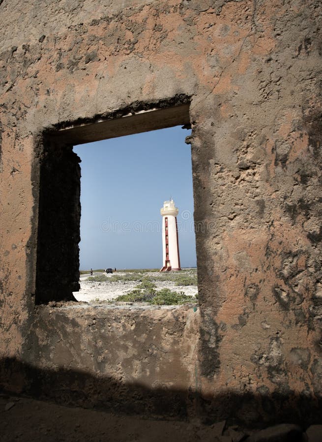 Historic Window View of Coastal Lighthouse - Framed Perspective Stock ...
