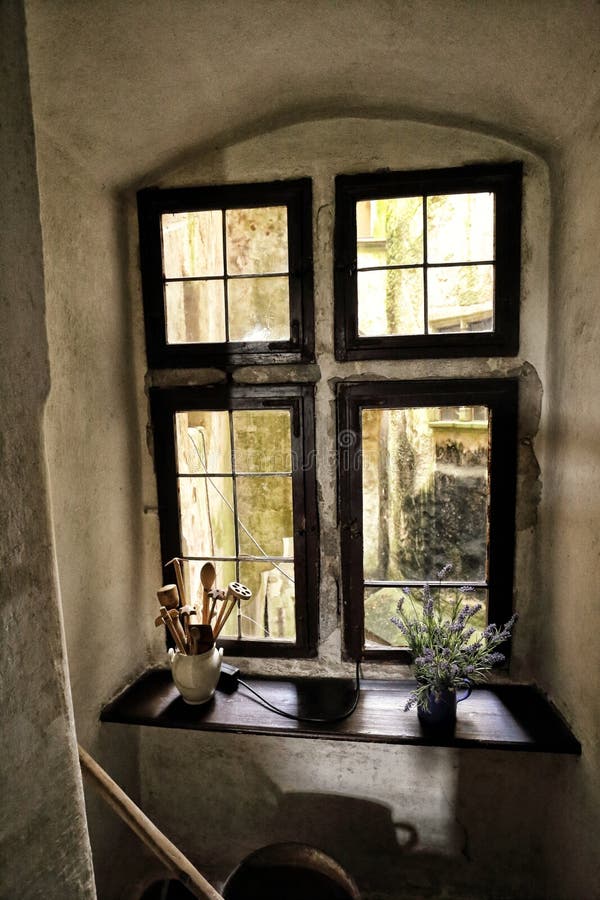 Historic Window with Wooden Frames from Inside Out Stock Image - Image ...