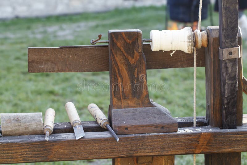 Historic Wood Turning Machine Stock Image - Image of items, craftsman ...