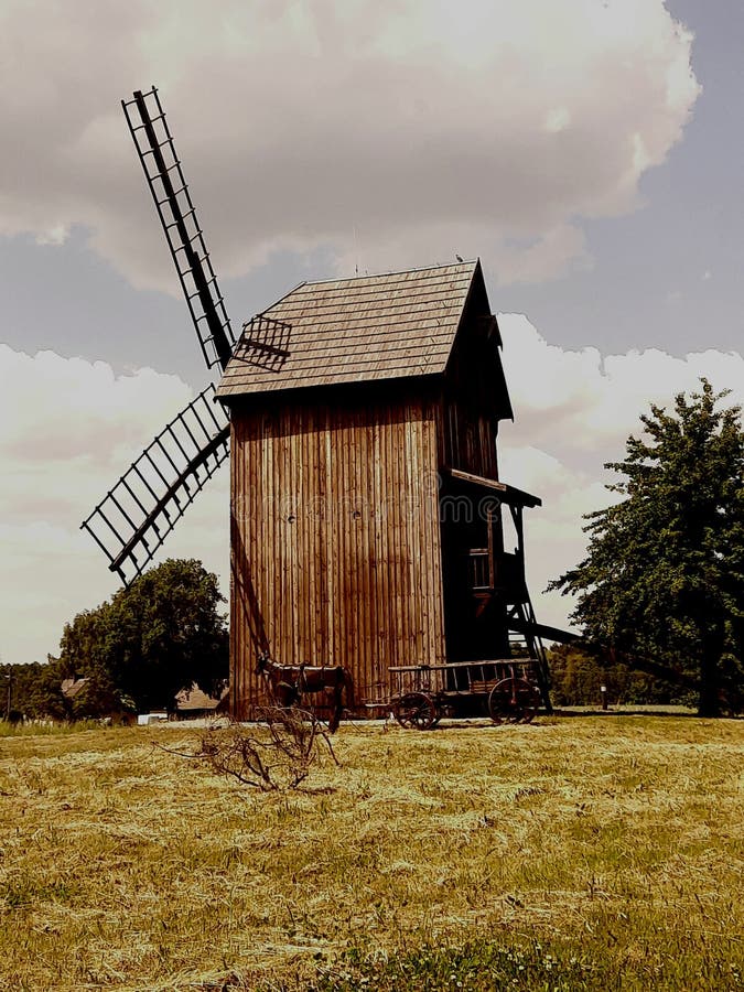 Historic wooden windmill stock photo. Image of farm - 269536002