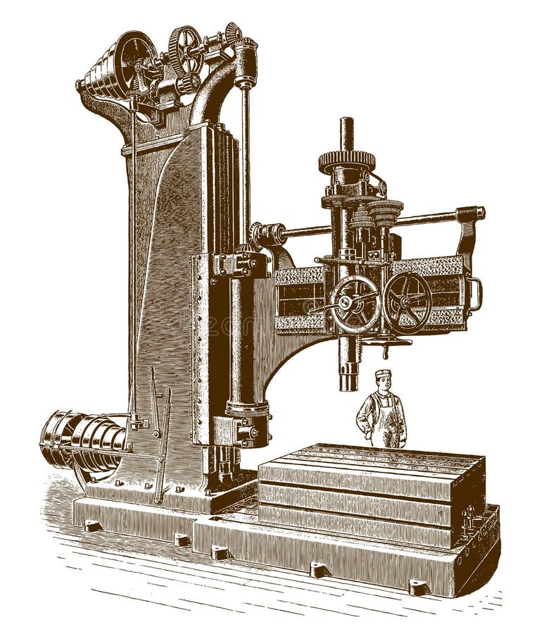Historical Worker Standing Behind a Single-spinning Drilling Machine ...