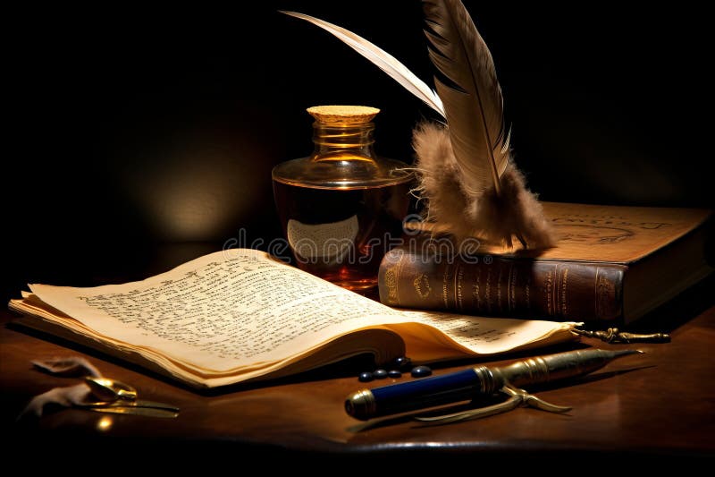 Historic Writings: the Elegance of Calligraphy Tools Stock Illustration ...