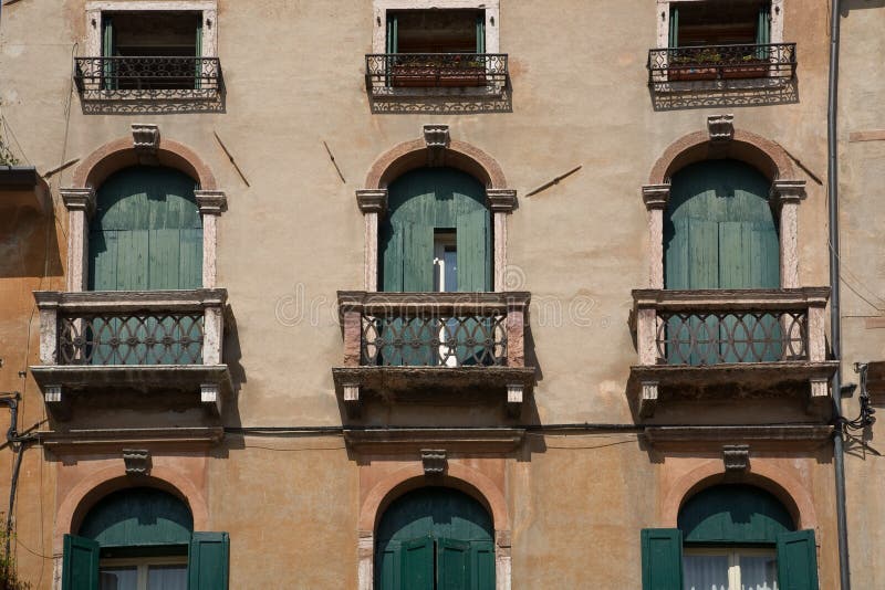 Historical Balcony and Windows in Bassano Stock Photo - Image of square ...