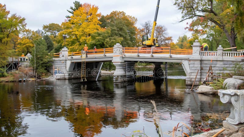 Historical Bridge Under Renovation, Engineers and Construction Workers ...