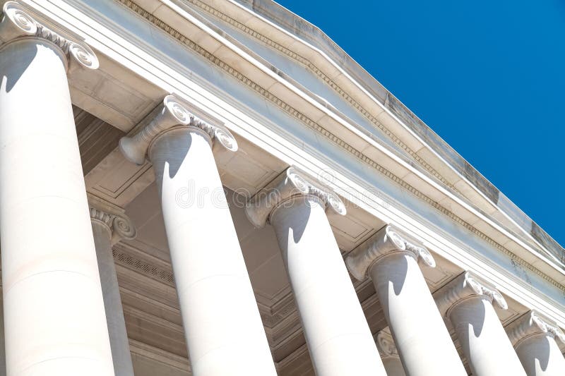 Historical Building Design with Decorative Stone Columns. View from ...