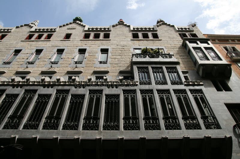 Historical Building with High Windows with Ornaments, Barcelona, Spain ...