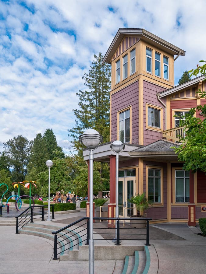 Historical Building with Playground and Waterpark in Front Stock Image ...