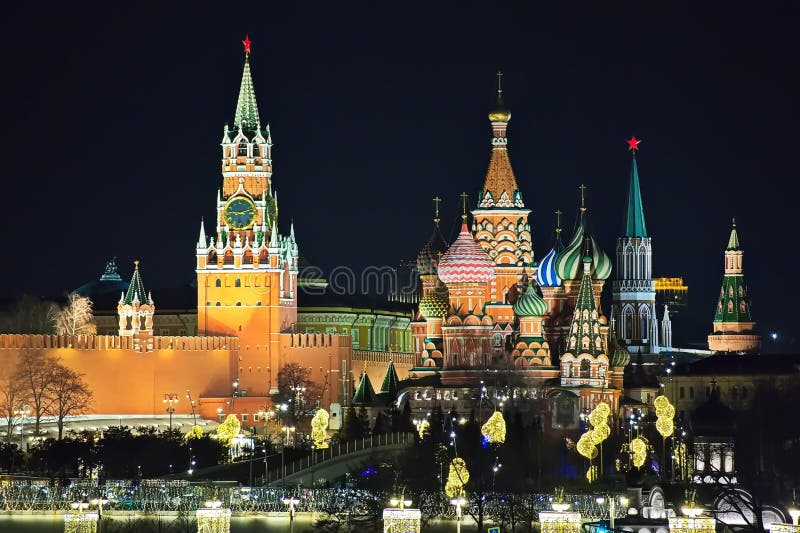 Moscow Kremlin in Night Illumination. Stock Photo - Image of moscow ...