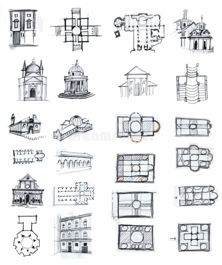 Historical Buildings Sketches Stock Illustration - Illustration of ...