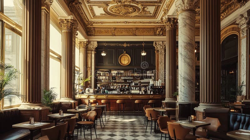 Historical Caf with a Classical Design, Marble Pillars and Ornate ...