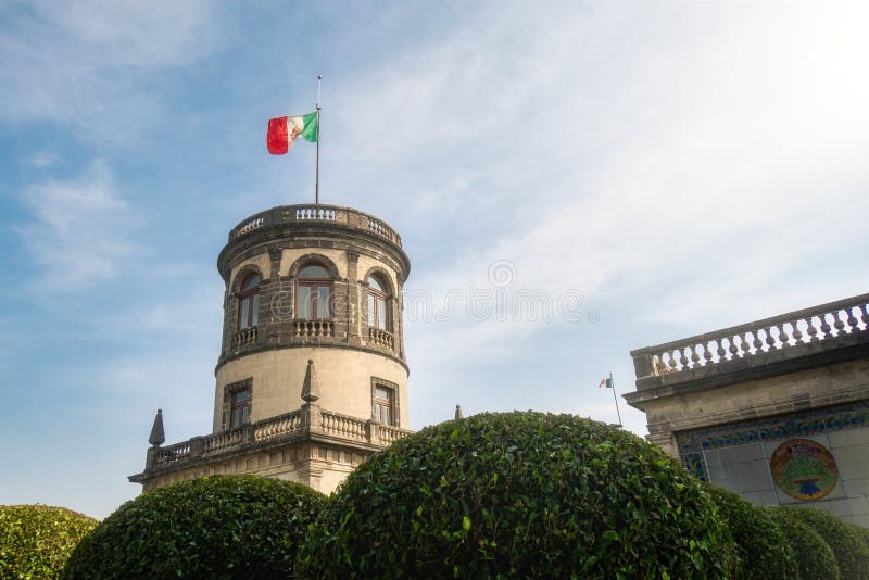 Historical Chapultepec Castle with Flag in Mexico City with Flag ...