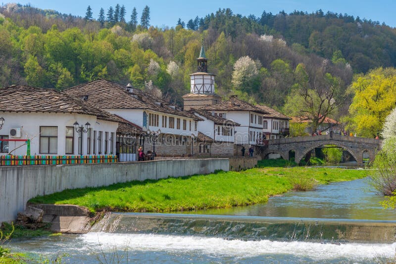 Historical Clock Tower in the Center of Tryavna Behind a River ...
