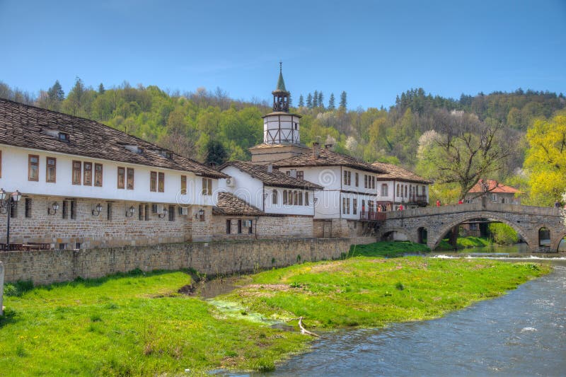 Historical Clock Tower in the Center of Tryavna Behind a River ...
