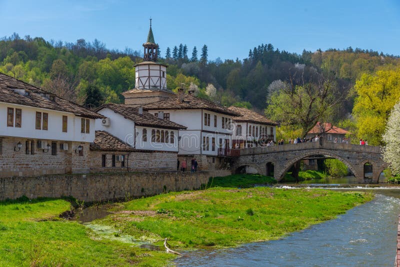 Historical Clock Tower in the Center of Tryavna Behind a River ...