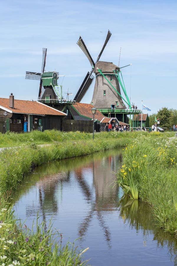 Dutch Mills in Kinderdijk, Netherlands Stock Photo - Image of grass ...