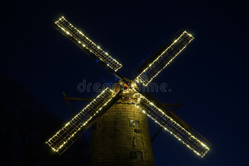 The Historical Dutch Windmill in the Night Stock Photo - Image of ...