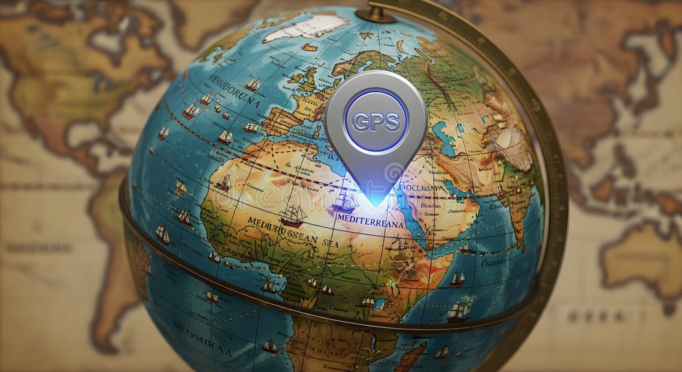 Historical Globe with Modern GPS Pin 3D Icon the Image is Generated ...