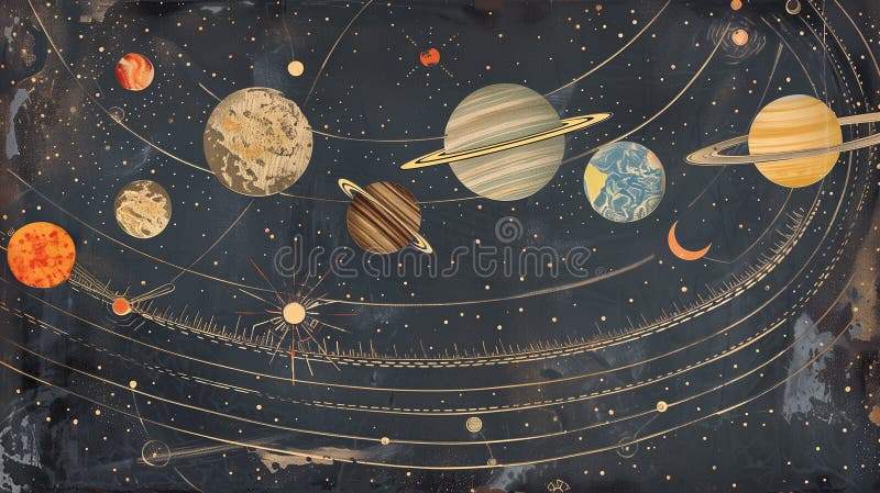 Historical Illustration of the Solar System and Stars Using Ink and Pen ...