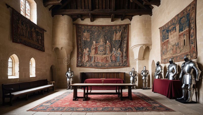 Historical Image of a Medieval Castle Interior with Tapestries and ...