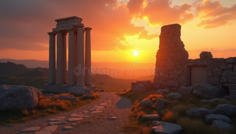 Historical Landmark of Ancient Ruins during Sunset with Dramatic ...