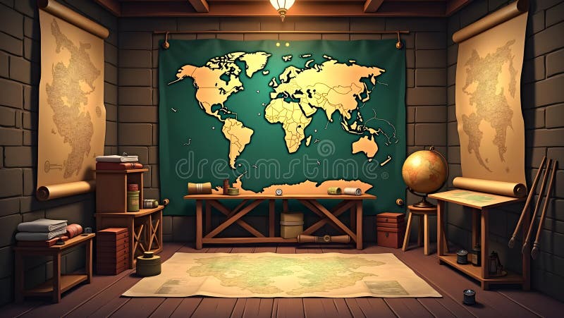 Historical Map Room with Compass in Explorerâ€™s Guild Stock ...