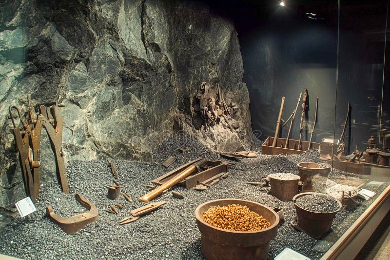 Historical Mining Tools and Artifacts Displayed in a Dark Museum ...