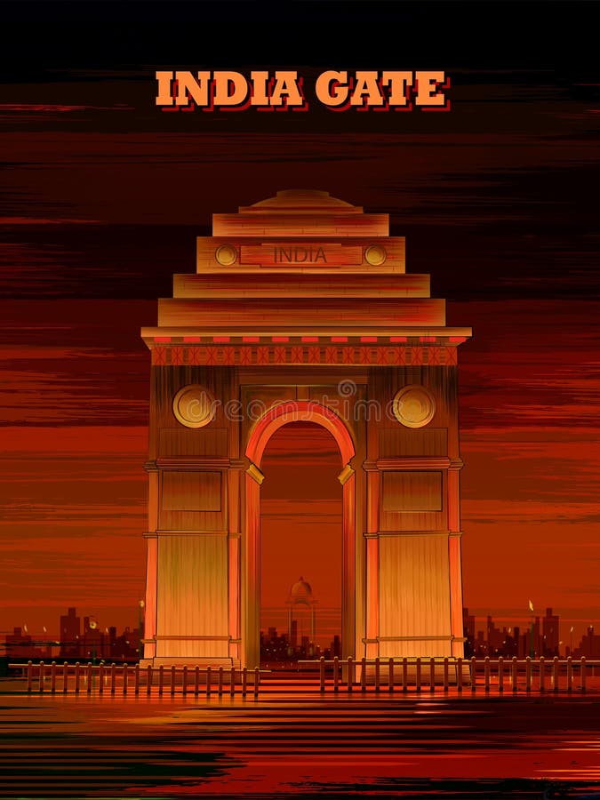 India Gate in Delhi, Famous Monument of India Vector Illustration Stock ...