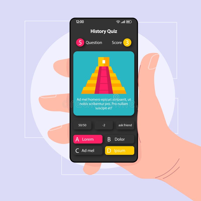 Historical Quiz Smartphone Interface Vector Template. Mobile App Page ...