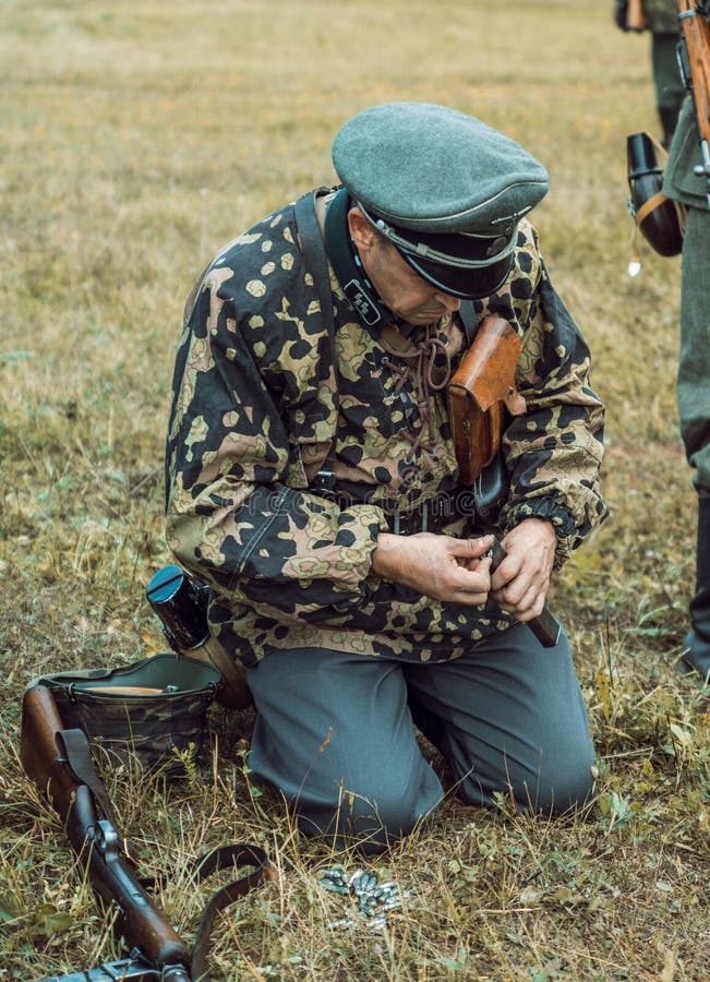 Historical Reconstruction Second World War. German Soldiers Inspect ...
