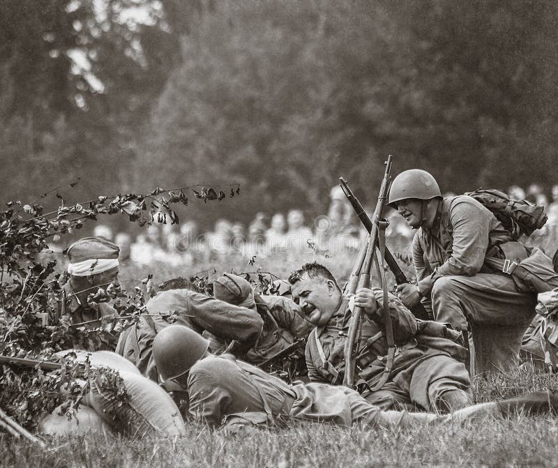 Historical Reconstruction Second World War. Soldiers on the Battlefield ...