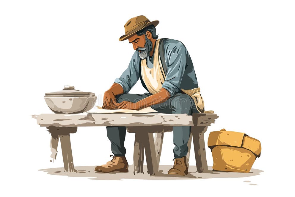 Historical Reenactor at Work Medieval Isolated Stock Vector ...