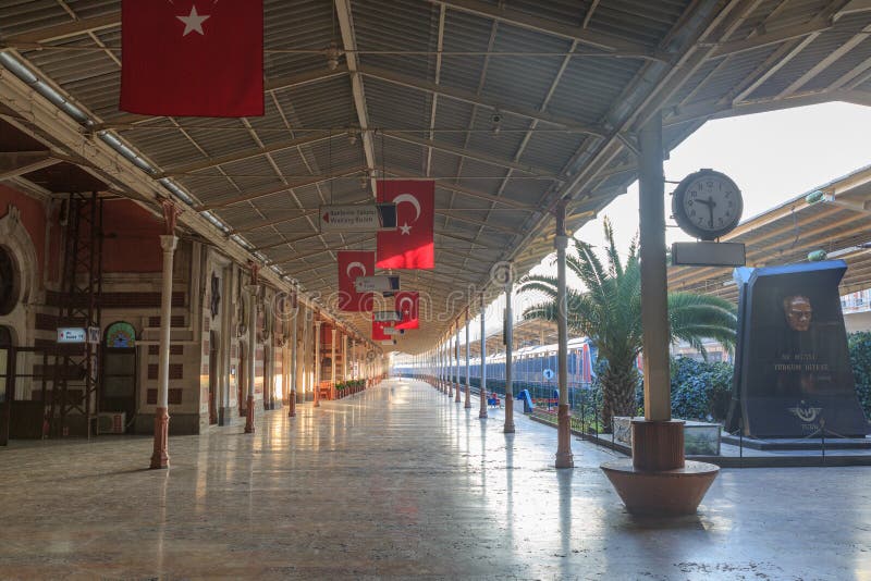 Historical Sirkeci Train Station with Turkish Flags Editorial ...