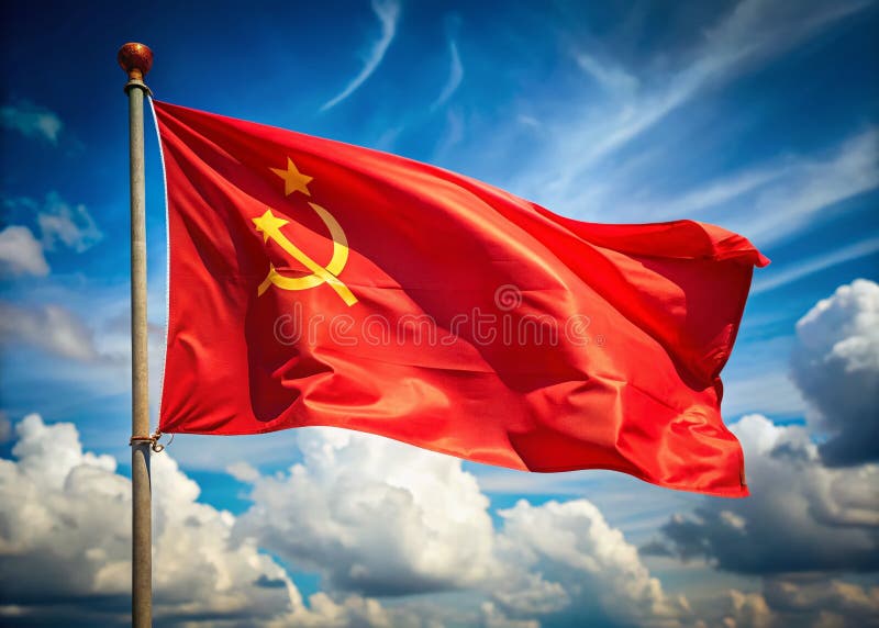 Historical Soviet Communism Symbol the Red Flag of the USSR Hammer and ...