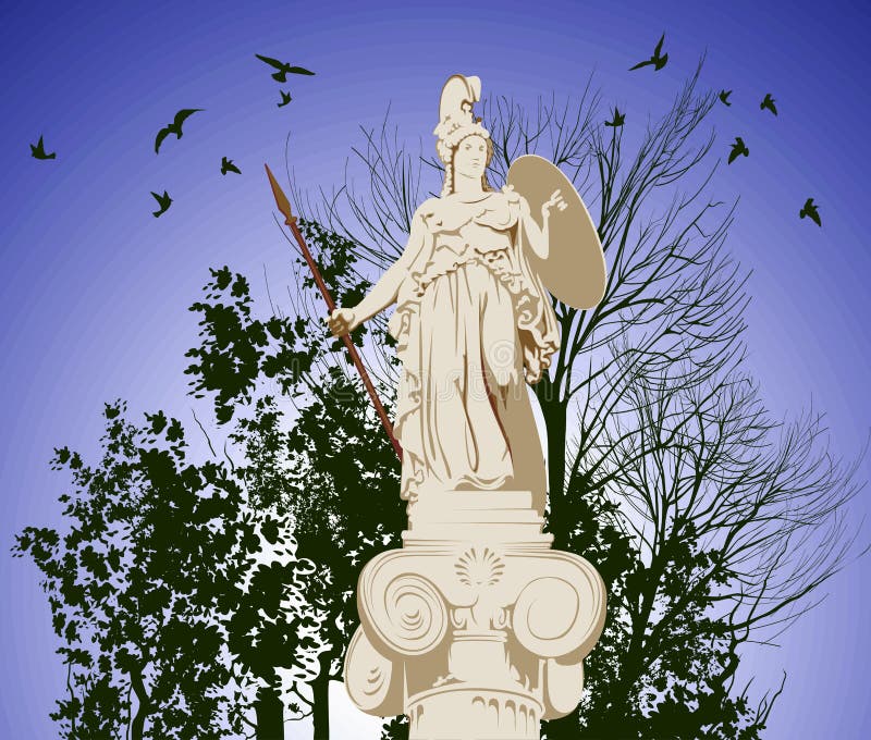 Historical Statue of Athena with Birds Stock Illustration ...