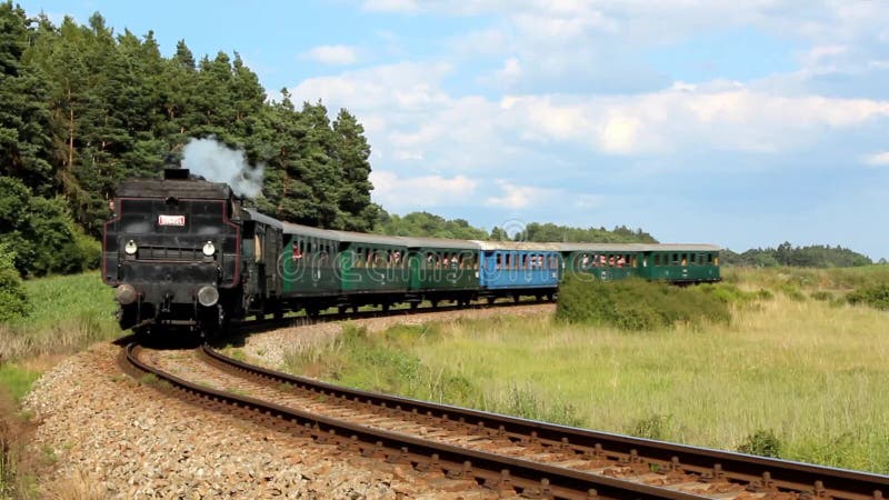 Historical Steam Engine Train Locomotive Driving on Railroad Tracks ...