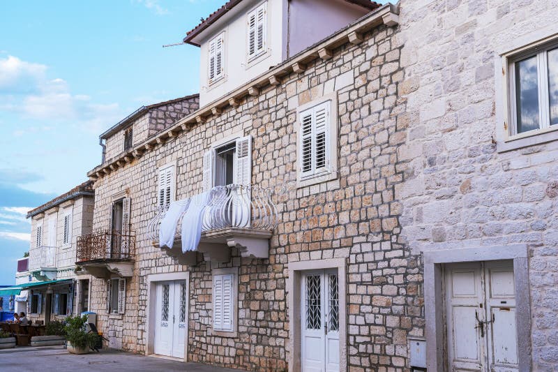 Historical Stone Buildings in Sutivan Town, Brac Island, Croatia Stock ...