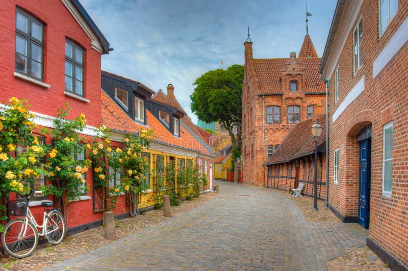 Historical Street in the Center of Ribe, Denmark Stock Photo - Image of ...