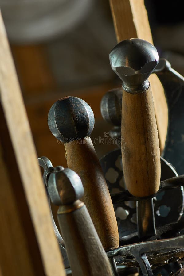Historical Swords Stand in a Rack Stock Photo - Image of fortress ...
